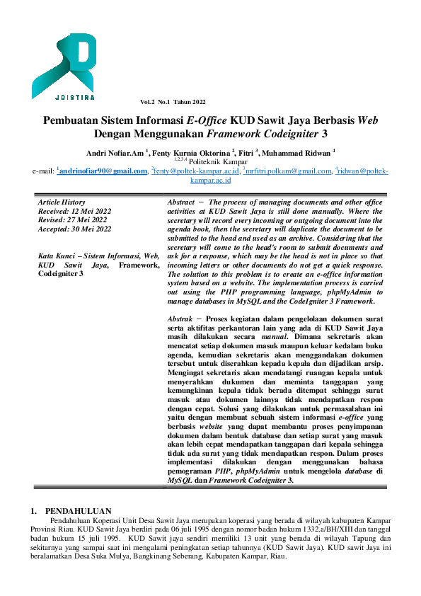 (PDF) Pembuatan Sistem Informasi E-Office KUD Sawit Jaya Berbasis Web Dengan Menggunakan ...