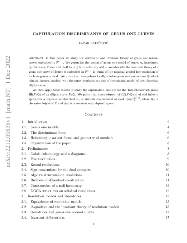 (PDF) Capitulation Discriminants of Genus One Curves
