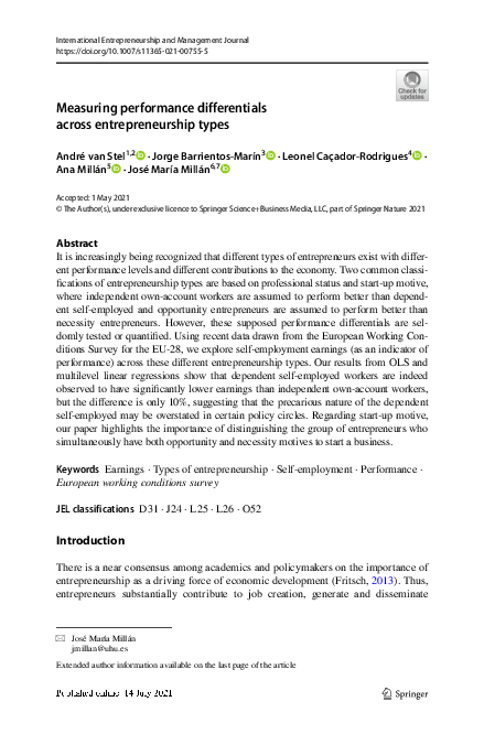 (PDF) Measuring performance differentials across entrepreneurship types