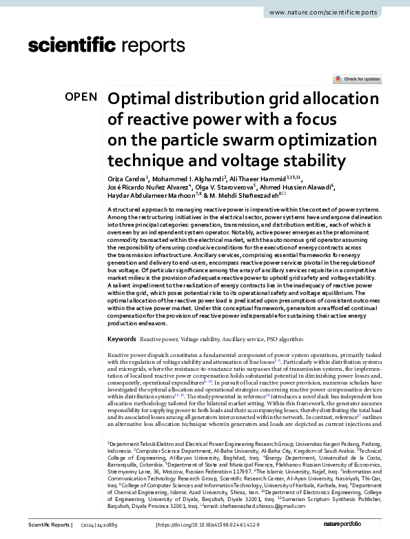 Pdf Optimal Distribution Grid Allocation Of Reactive Power With A Focus On The Particle Swarm