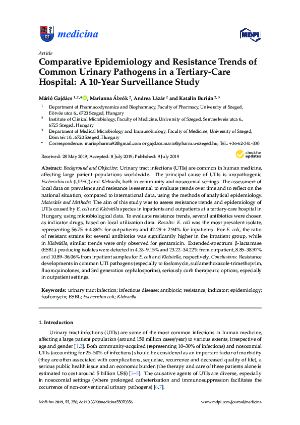 (PDF) Comparative Epidemiology and Resistance Trends of Common Urinary Pathogens in a Tertiary ...