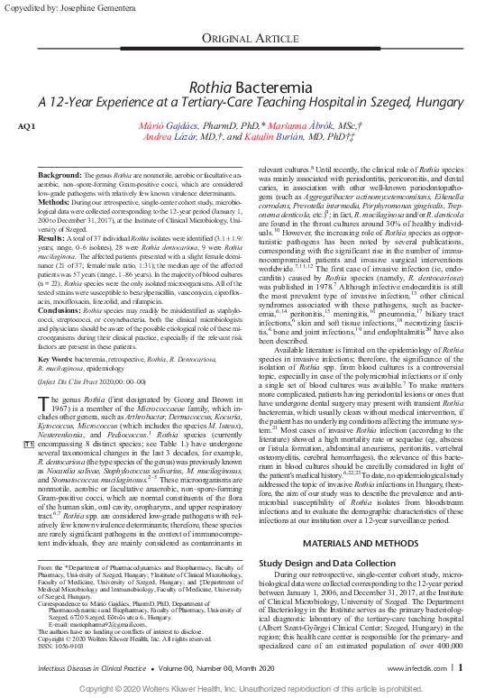 (PDF) Rothia Bacteremia