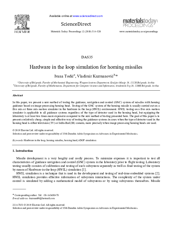 (PDF) Hardware in the loop simulation for homing missiles