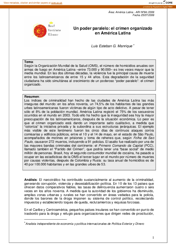 (PDF) Un poder paralelo: el crimen organizado en América Latina