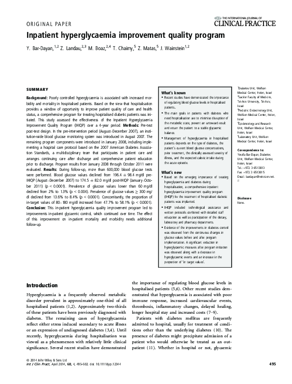 (PDF) Inpatient hyperglycaemia improvement quality program