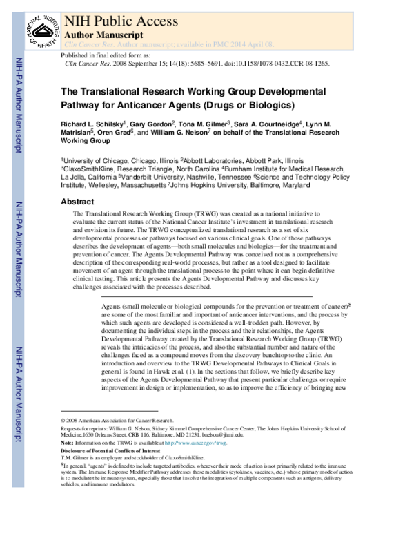 (PDF) Translational Research Working Group Developmental Pathway for ...