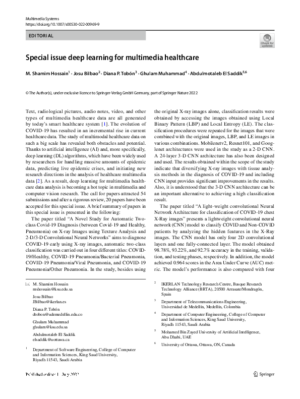 (PDF) Special issue deep learning for multimedia healthcare