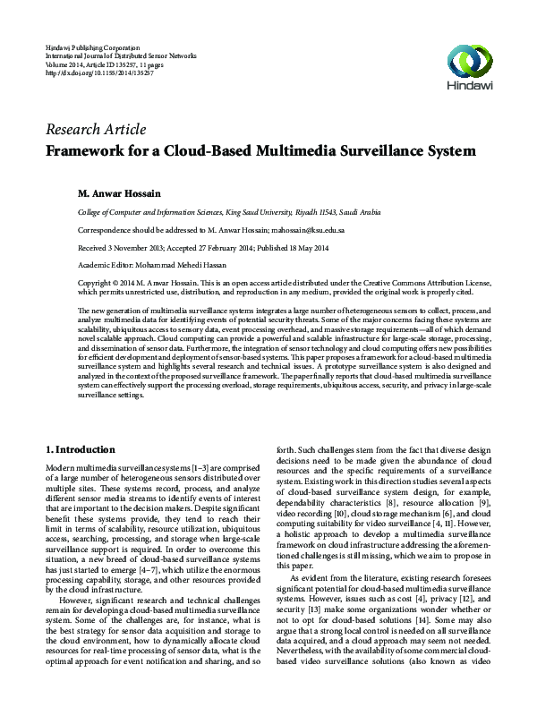 (PDF) Framework for a Cloud-Based Multimedia Surveillance System