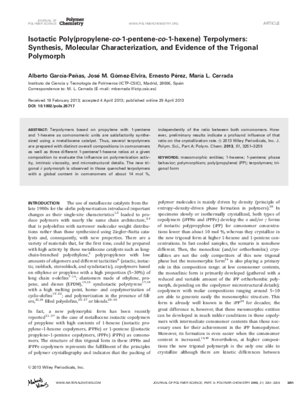 (PDF) Isotactic poly(propylene-co -1-pentene-co -1-hexene) terpolymers ...
