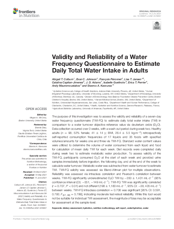 (PDF) Validity and Reliability of a Water Frequency Questionnaire to ...