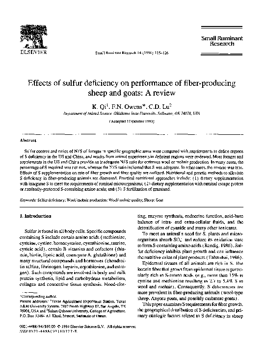 (PDF) Effects of sulfur deficiency on performance of fiber-producing ...