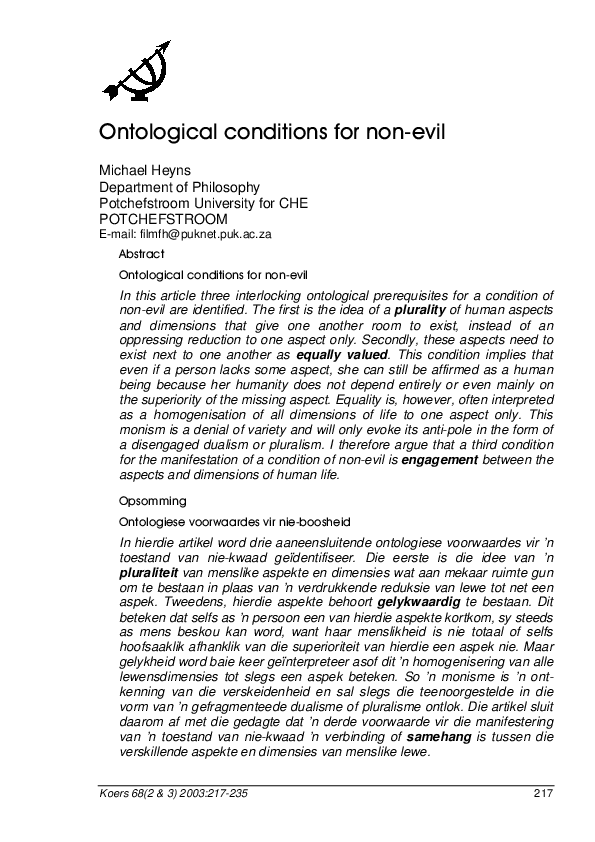 (PDF) Ontological conditions for non-evil