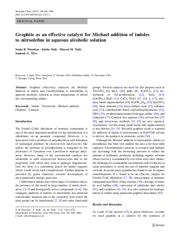 (PDF) Graphite as an effective catalyst for Michael addition of indoles ...