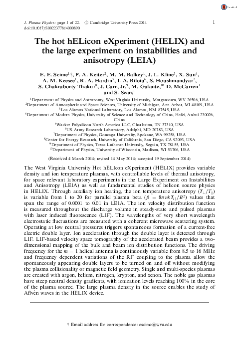 (PDF) The hot hELicon eXperiment (HELIX) and the large experiment on ...