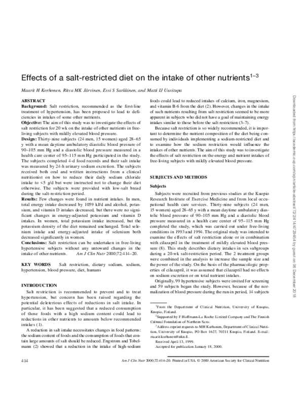 (PDF) Effects of a salt-restricted diet on the intake of other nutrients