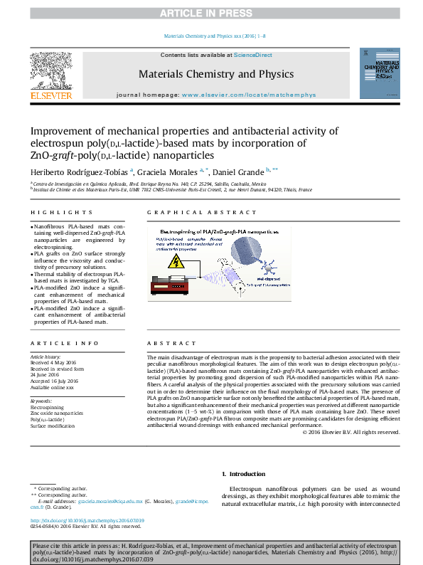(PDF) Improvement of mechanical properties and antibacterial activity of crosslinked electrospun ...