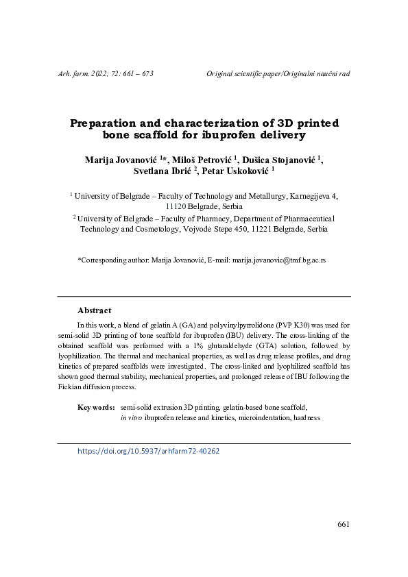 (PDF) Preparation and characterization of 3D printed bone scaffold for ibuprofen delivery ...