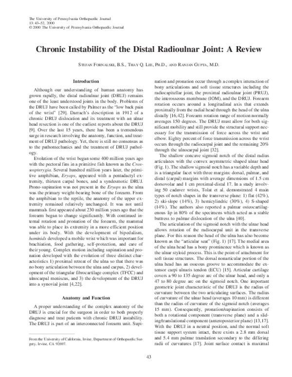 (PDF) Chronic Instability of the Distal Radioulnar Joint: A Review