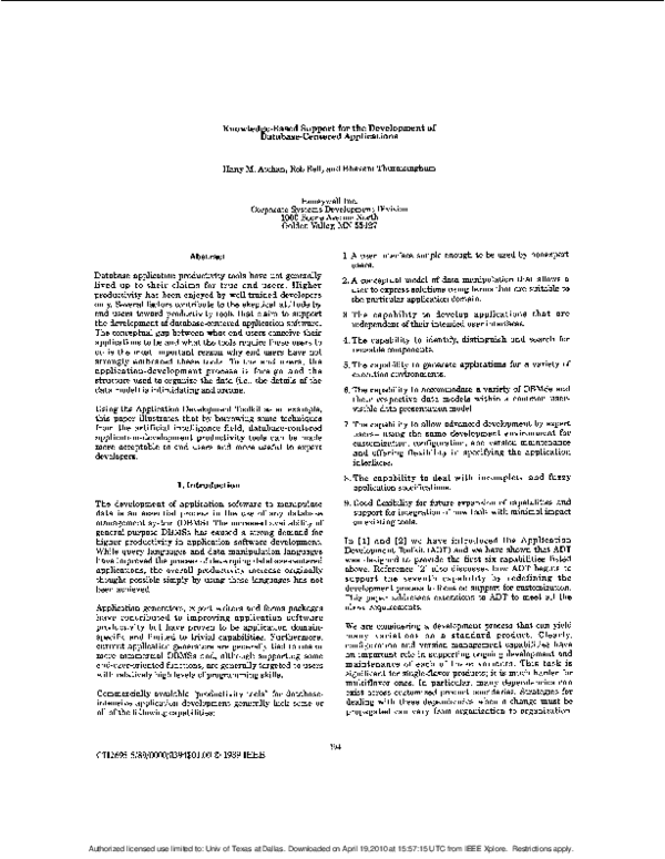 (PDF) Knowledge-based support for the development of database-centered applications