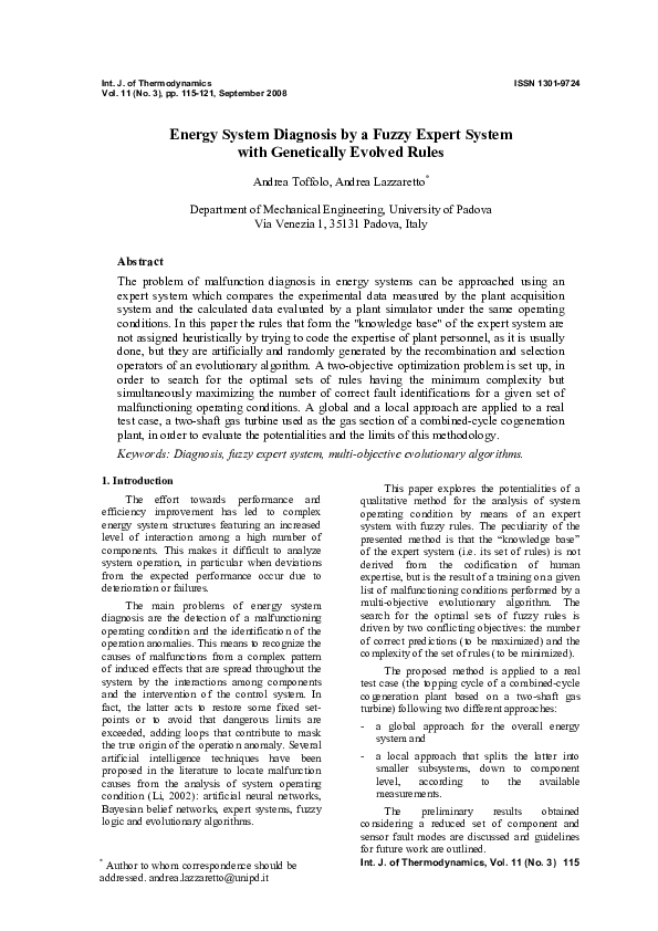(PDF) Energy System Diagnosis by a Fuzzy Expert System with Genetically Evolved Rules