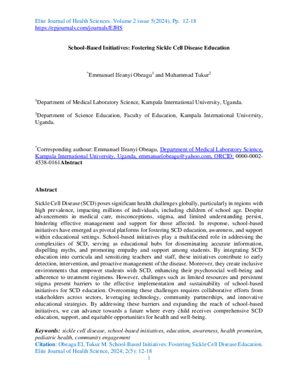(PDF) School-Based Initiatives: Fostering Sickle Cell Disease Education