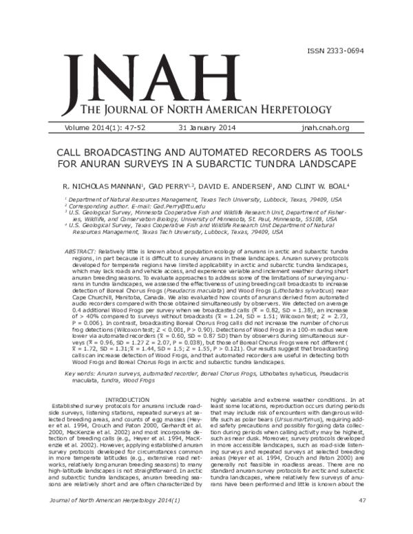 (PDF) Call Broadcasting and Automated Recorders as Tools for Anuran ...