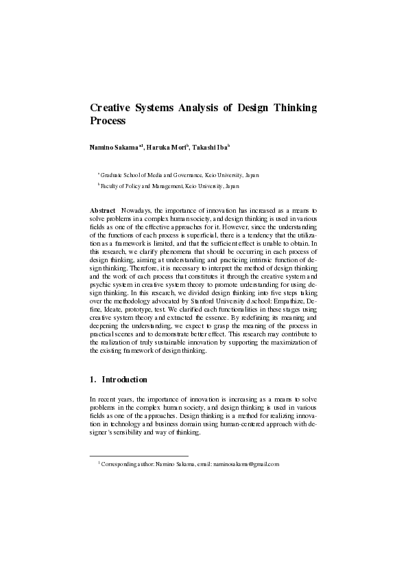 (PDF) Creative Systems Analysis of Design Thinking Process