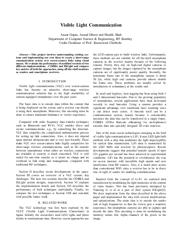 (PDF) Visible Light Communication