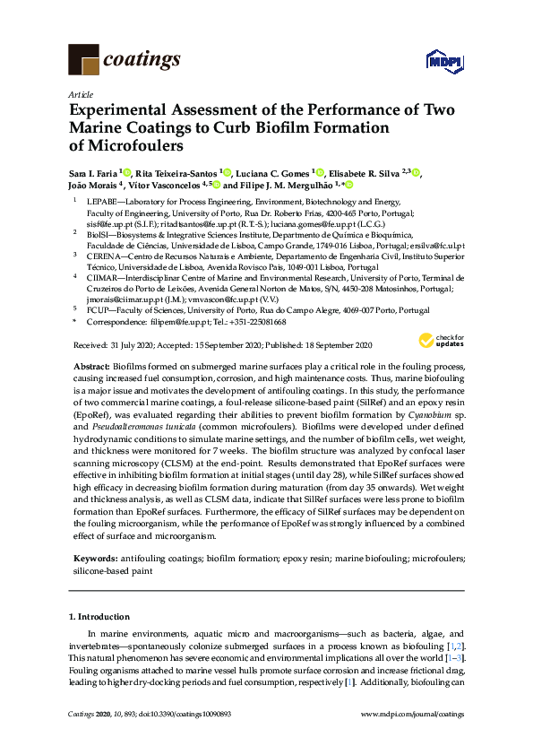 (PDF) Experimental Assessment of the Performance of Two Marine Coatings to Curb Biofilm ...
