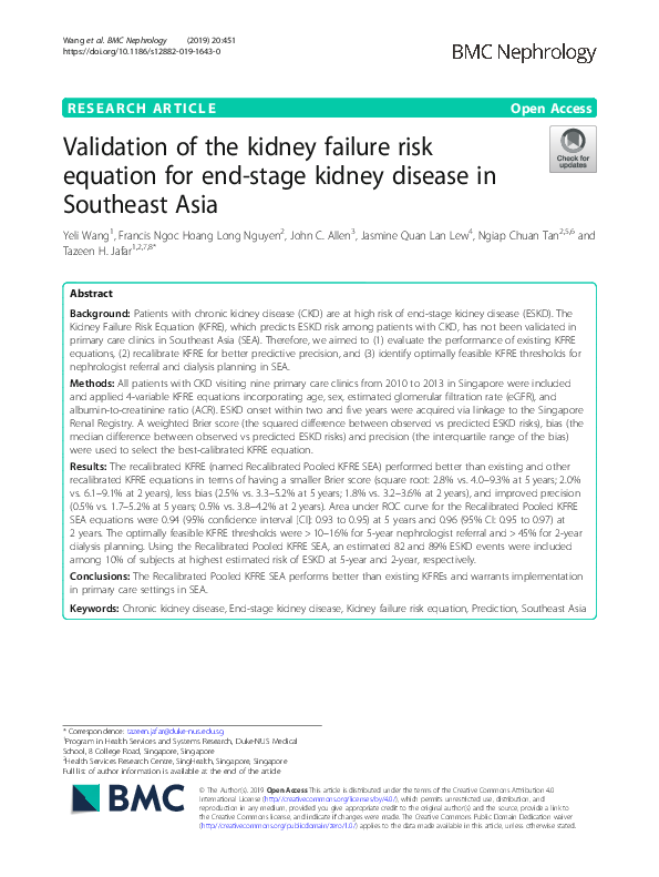 (PDF) Validation of the kidney failure risk equation for end-stage ...