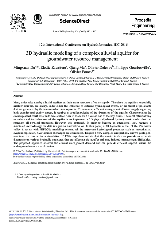 (PDF) 3D Hydraulic Modeling of a Complex Alluvial Aquifer for ...