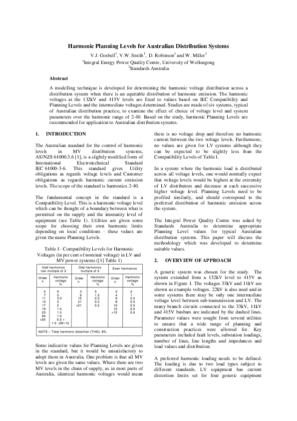 (PDF) Harmonic Planning Levels for Australian Distribution Systems