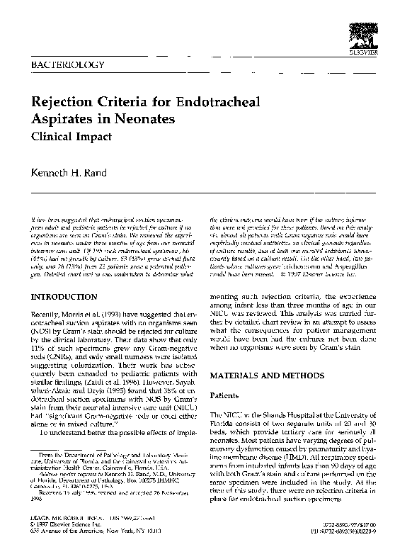 (PDF) Rejection criteria for endotracheal aspirates in neonates ...