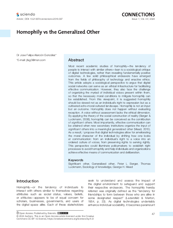 (PDF) Homophily vs the Generalized Other