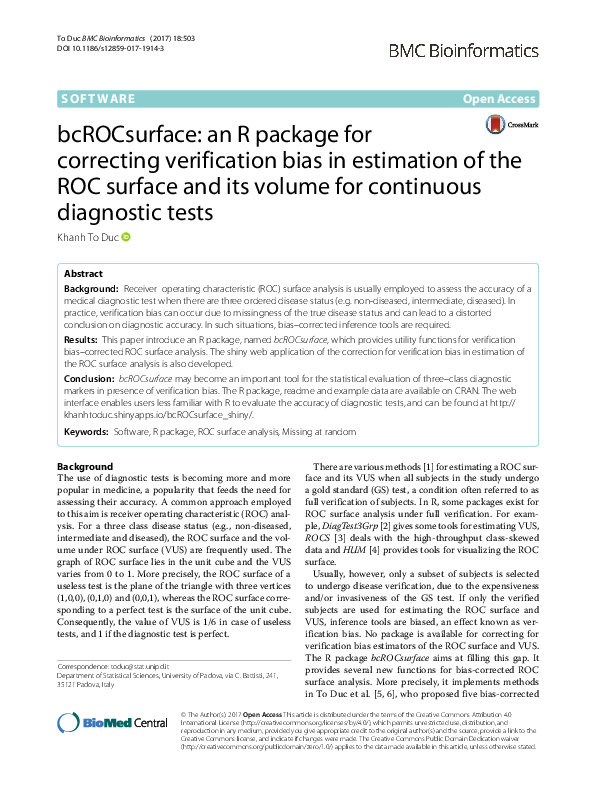 (PDF) bcROCsurface: an R package for correcting verification bias in ...