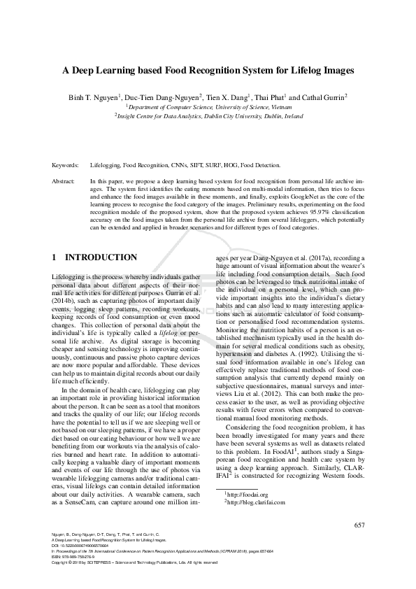 (PDF) A Deep Learning based Food Recognition System for Lifelog Images