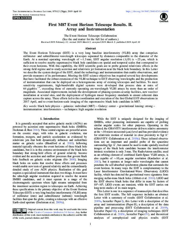 (PDF) First M87 Event Horizon Telescope Results. II. Array and Instrumentation