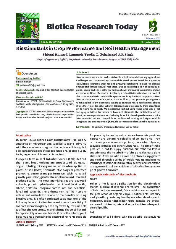 (PDF) Biostimulants in Crop Performance and Soil Health Management