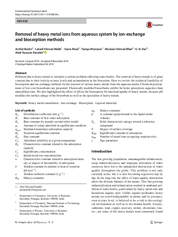 (PDF) Removal of heavy metal ions from aqueous system by ion-exchange ...