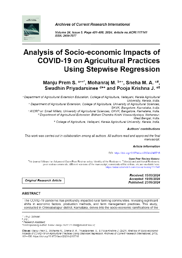 (PDF) Analysis of Socio-economic Impacts of COVID-19 on Agricultural ...