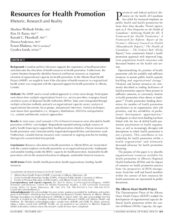 (PDF) Resources for Health Promotion