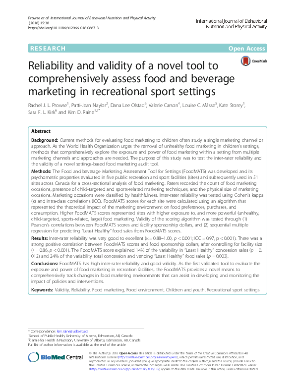(PDF) Reliability and validity of a novel tool to comprehensively assess food and beverage ...