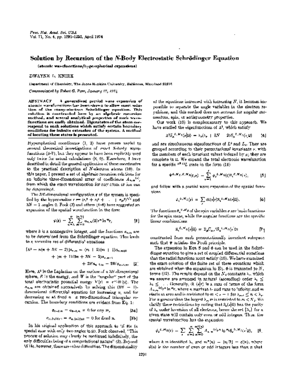 (PDF) Solution by Recursion of the N -Body Electrostatic Schrödinger Equation
