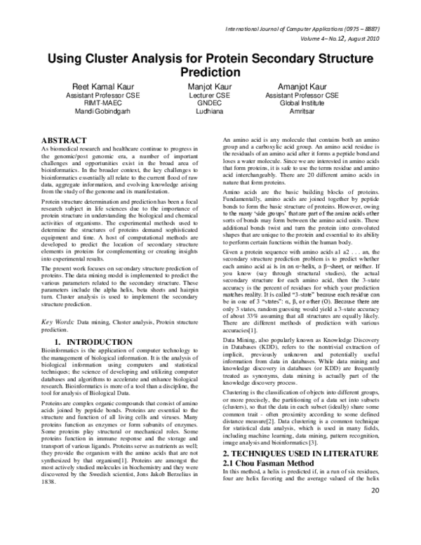 (PDF) Using Cluster Analysis for Protein Secondary Structure Prediction