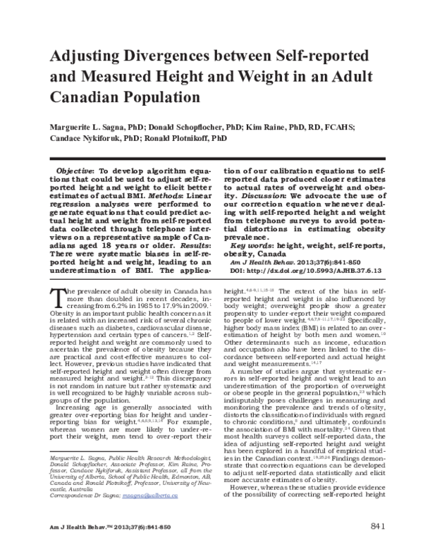 (PDF) Adjusting Divergences between Self-reported and Measured Height ...