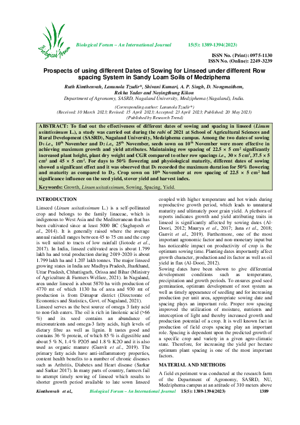 Pdf Prospects Of Using Different Dates Of Sowing For Linseed Under
