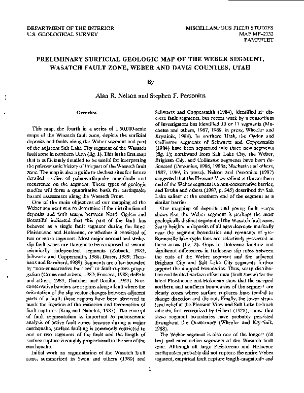 (PDF) Preliminary surficial geologic map of the Weber segment, Wasatch ...