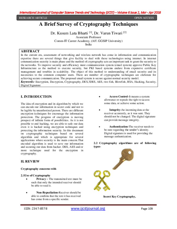 (PDF) A Brief Survey of Cryptography Techniques