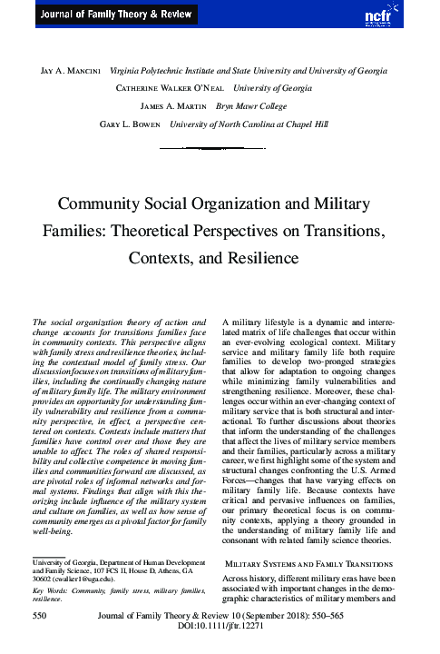 (PDF) Community Social Organization and Military Families: Theoretical ...