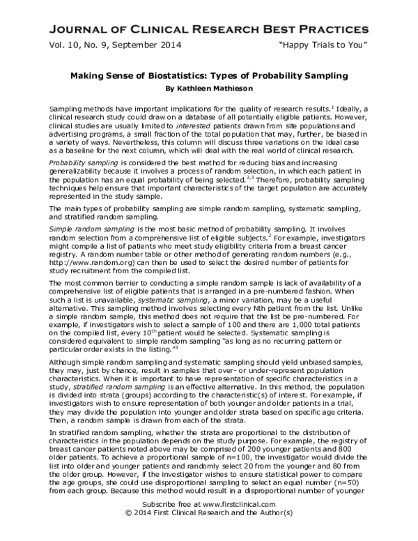 (PDF) Making Sense of Biostatistics: Types of Probability Sampling